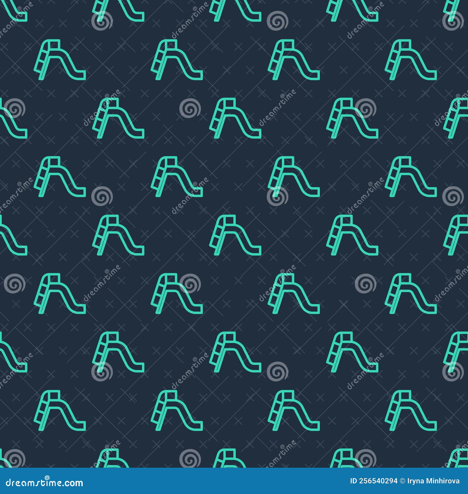 Green Line Slide Playground Icon Isolated Seamless Pattern on Blue ...