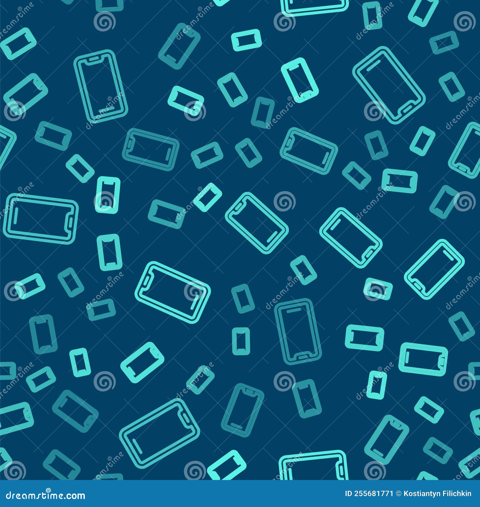 Green Line Smartphone, Mobile Phone Icon Isolated Seamless Pattern on ...