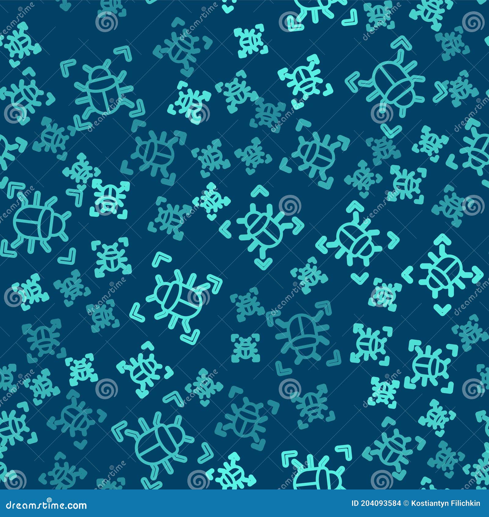 Green Line System Bug Concept Icon Isolated Seamless Pattern on Blue ...