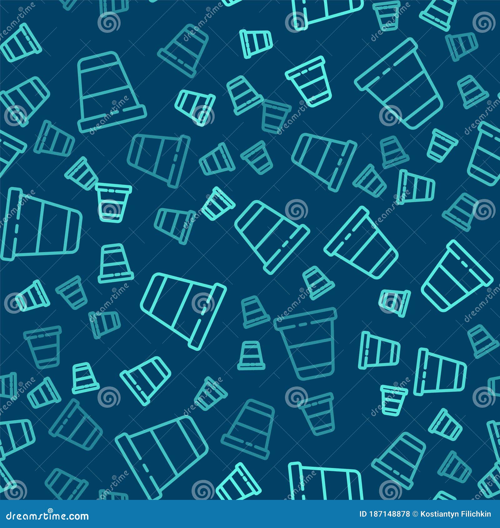 Green Line Thimble for Sewing Icon Isolated Seamless Pattern on Blue ...