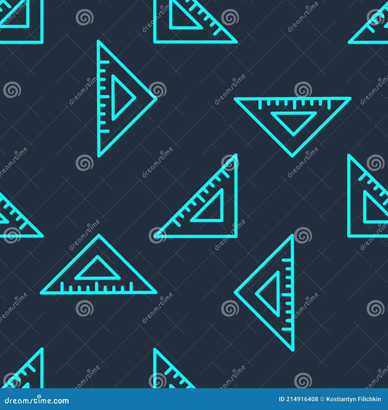 Green Line Triangular Ruler Icon Isolated Seamless Pattern on Blue ...