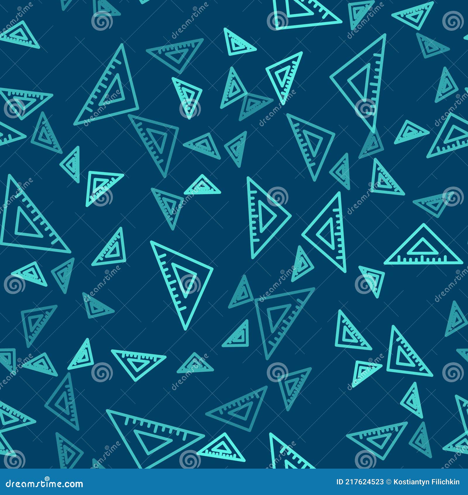 Green Line Triangular Ruler Icon Isolated Seamless Pattern on Blue ...
