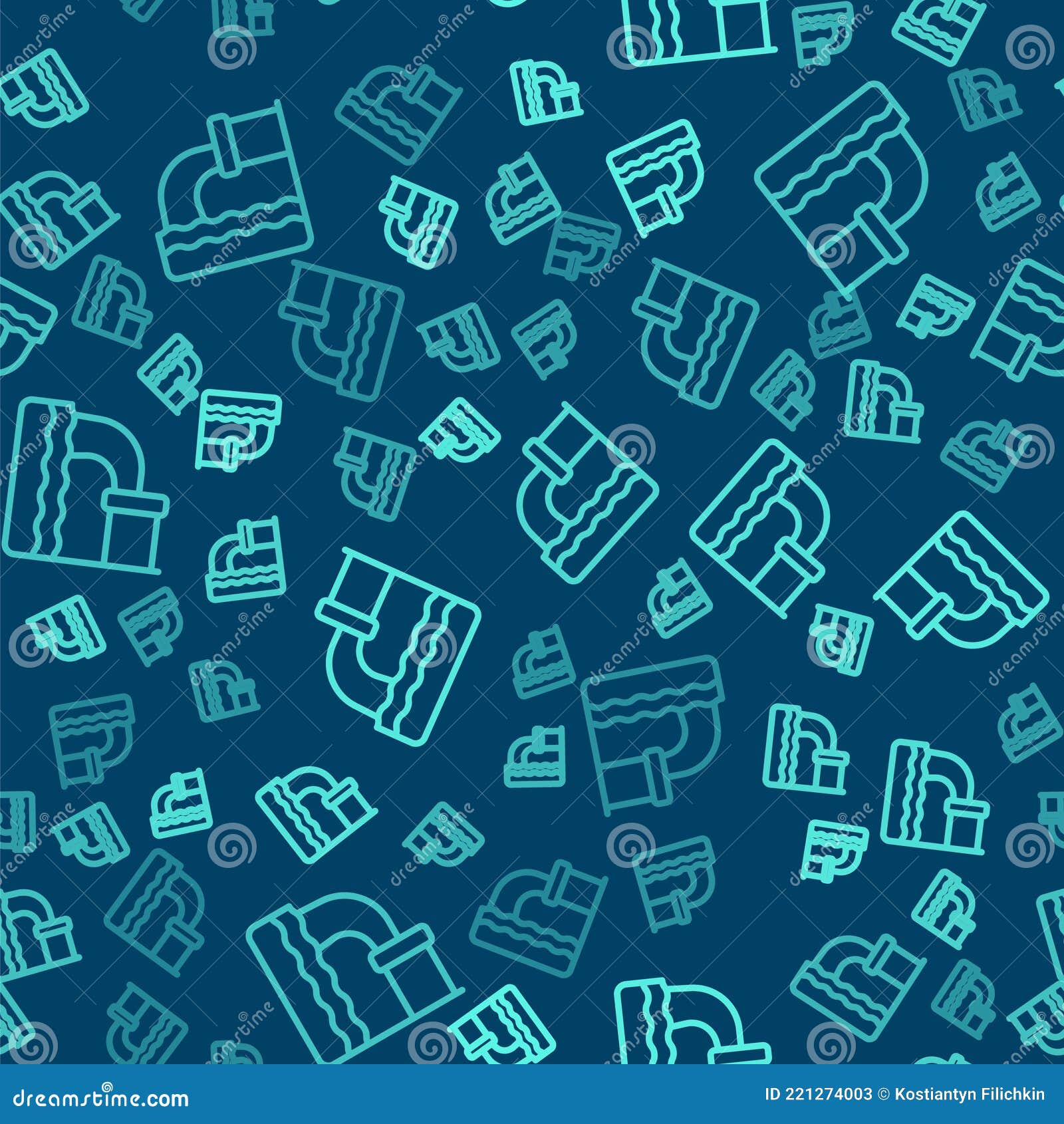 Green Line Wastewater Icon Isolated Seamless Pattern on Blue Background ...