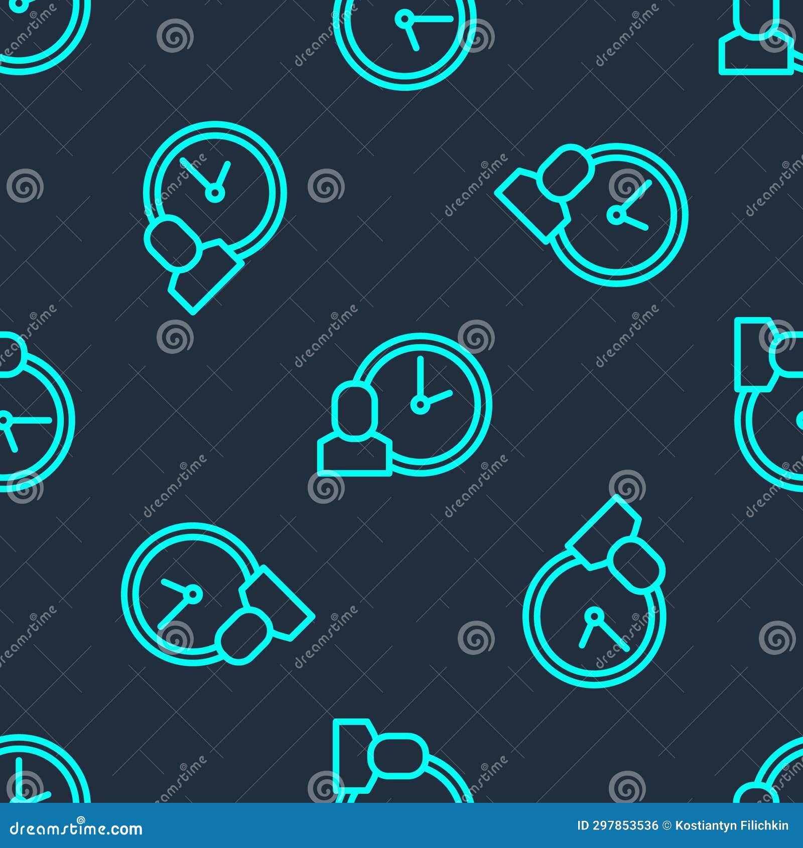 Green Line Work Time Icon Isolated Seamless Pattern on Blue Background ...