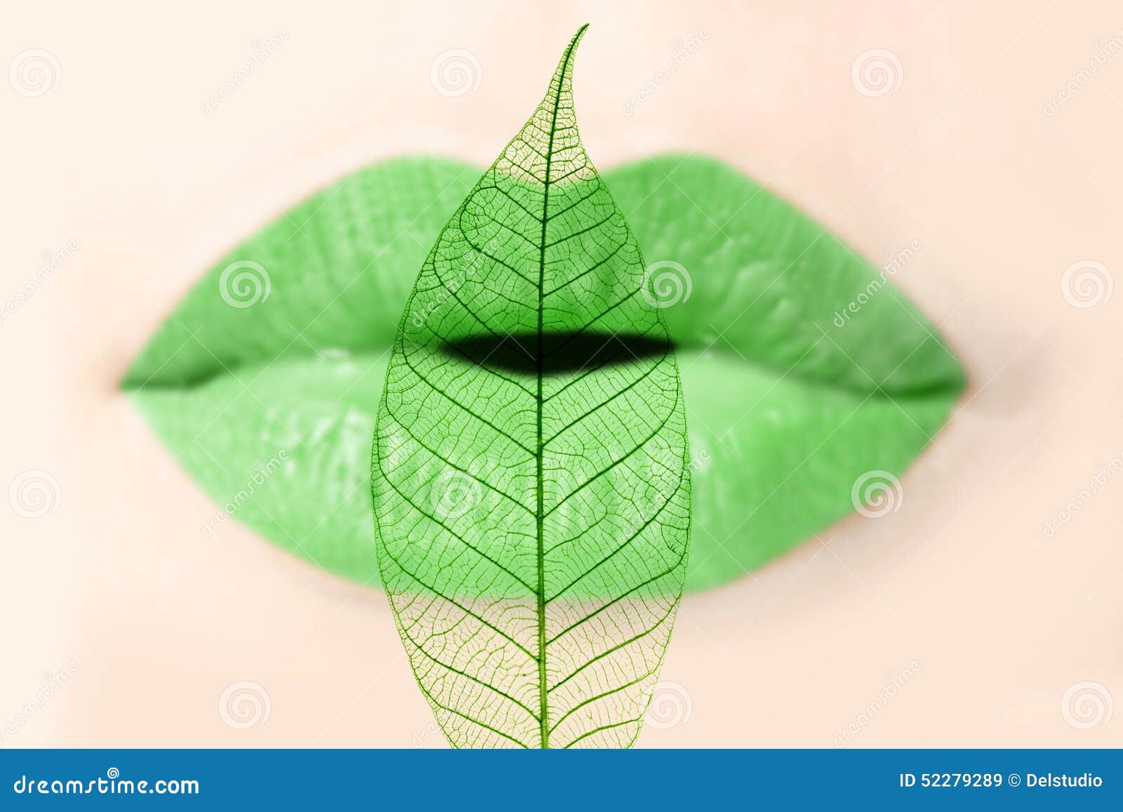 Green lips and leaf stock image. Image of woman, kiss - 52279289