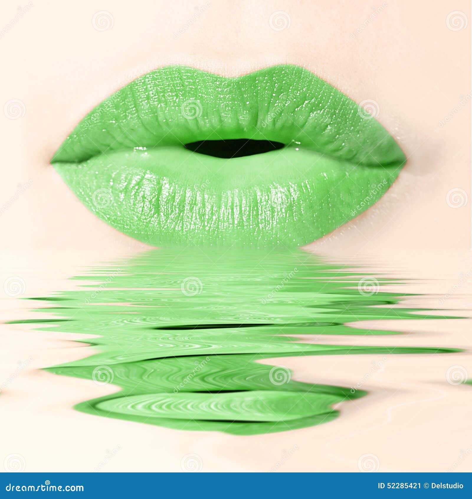 Green lips and leaf stock image. Image of closeup, makeup - 52285421