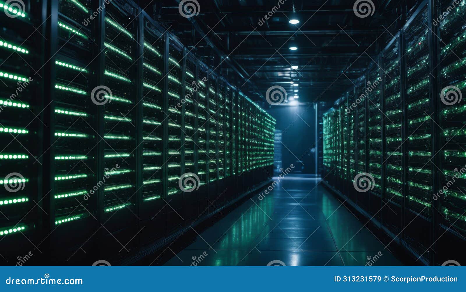Green Lit Data Center Pathway Stock Image - Image of fusion, design ...