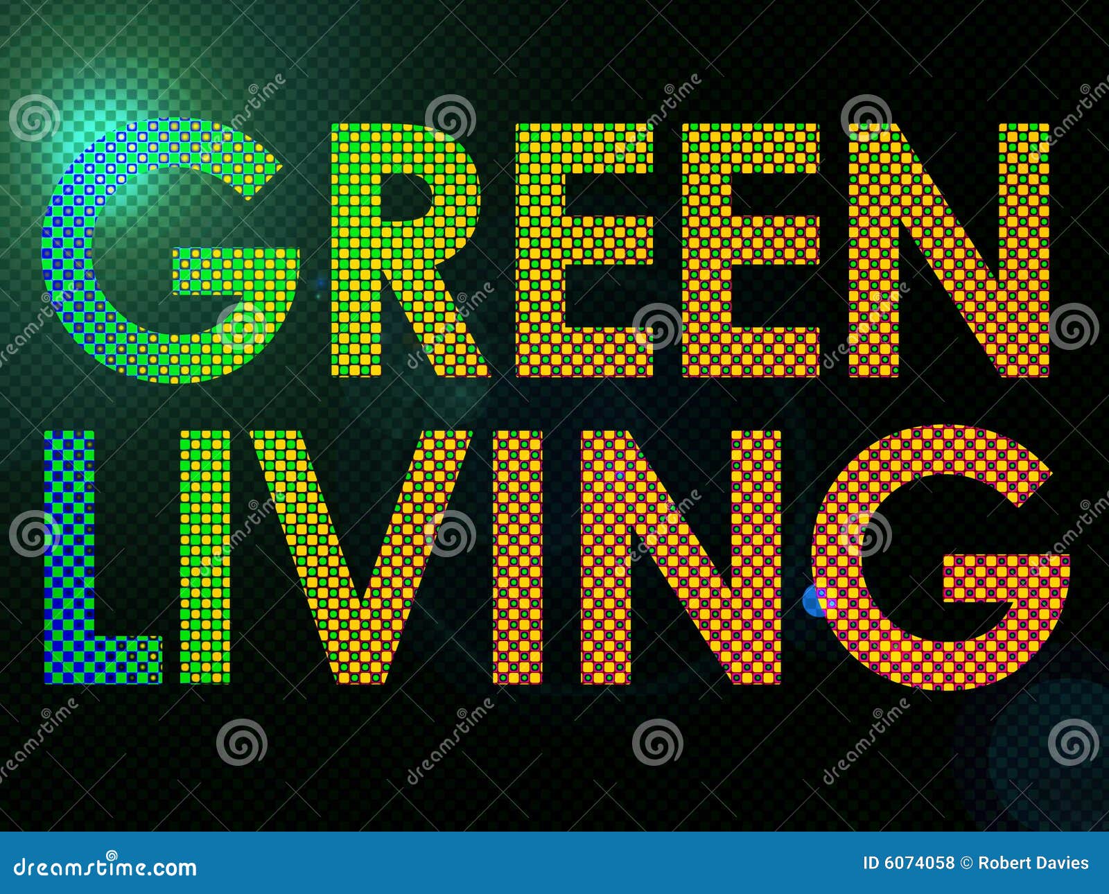 Green Living Sign Lit with Leds in a Funky Style Stock Illustration ...