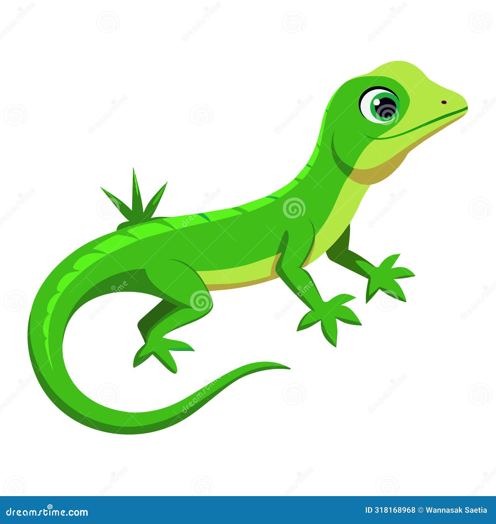 Green Lizard Isolated On White Background. Cartoon Style. Vector ...