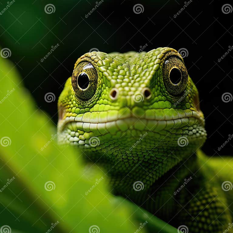 A Green Lizard is Looking at the Camera, AI Stock Illustration ...