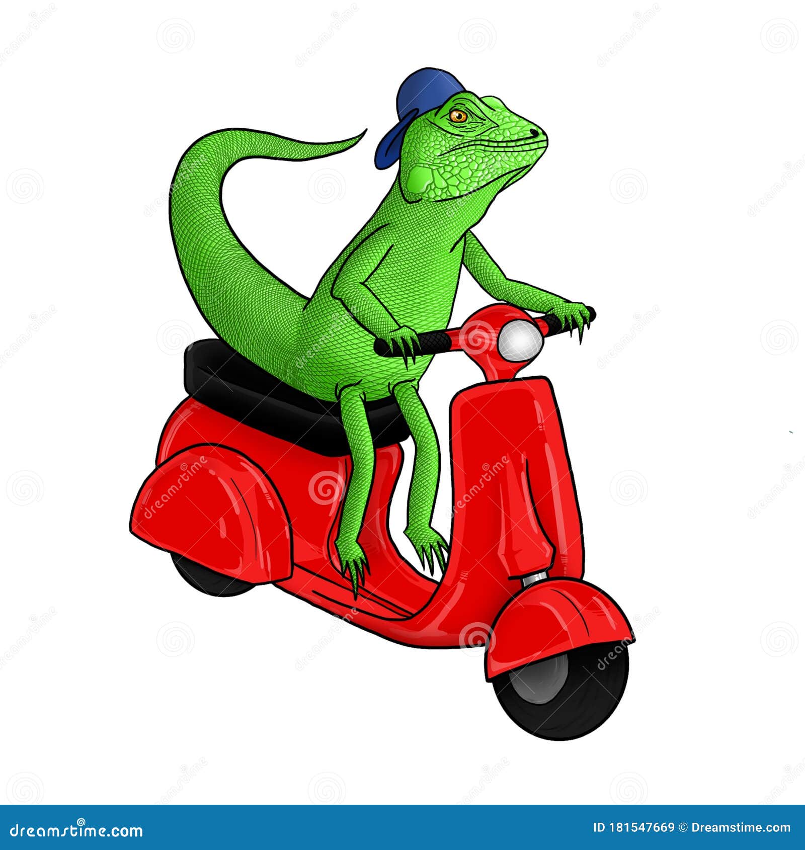 Green Lizard on a Red Motorcycle Stock Illustration - Illustration of ...