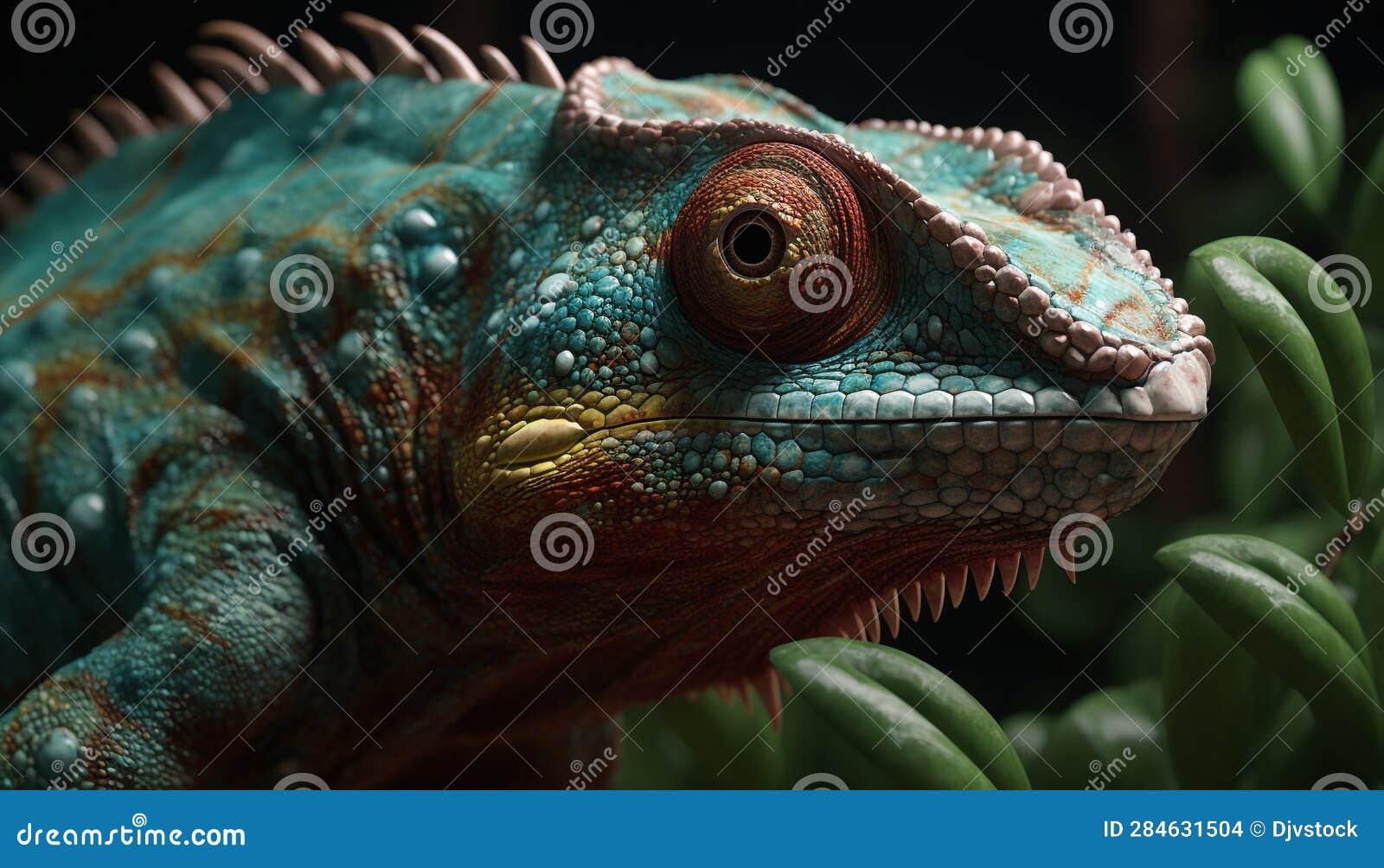 Green Lizard Scales Patterned with Multi Colored Horned Scales in ...