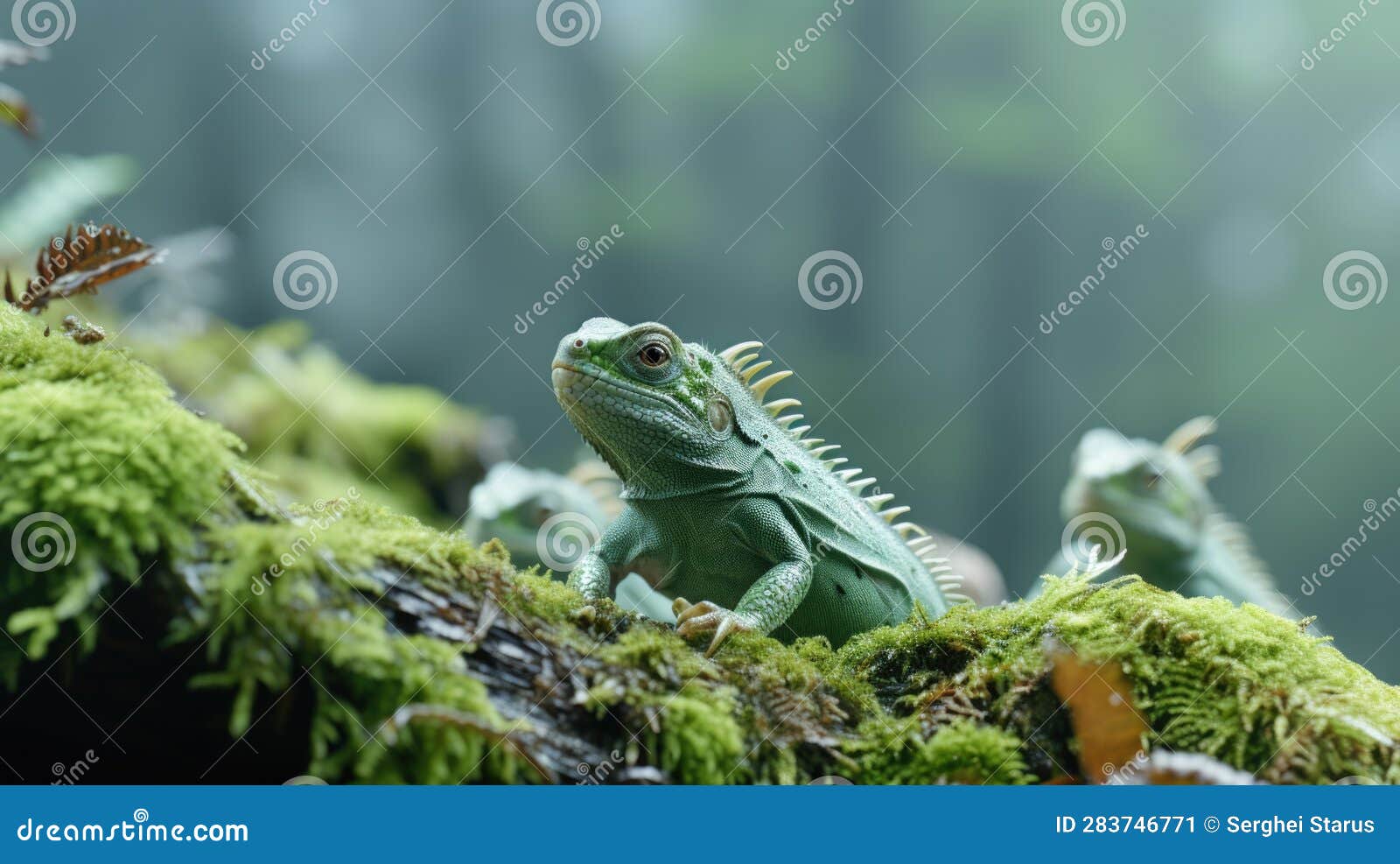 A Green Lizard Sitting on Top of a Moss Covered Tree. Generative AI ...