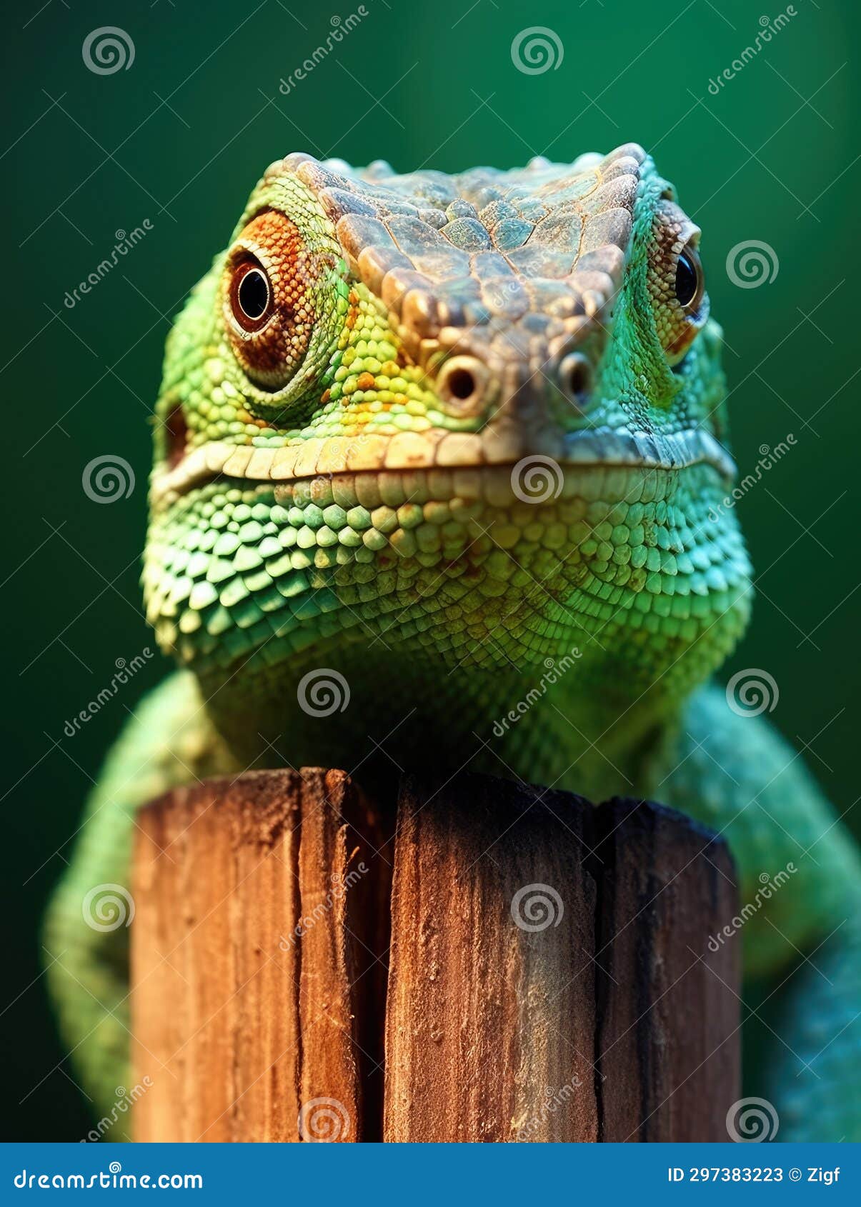 Green Lizard is Sitting on Top of a Wooden Post Stock Illustration ...