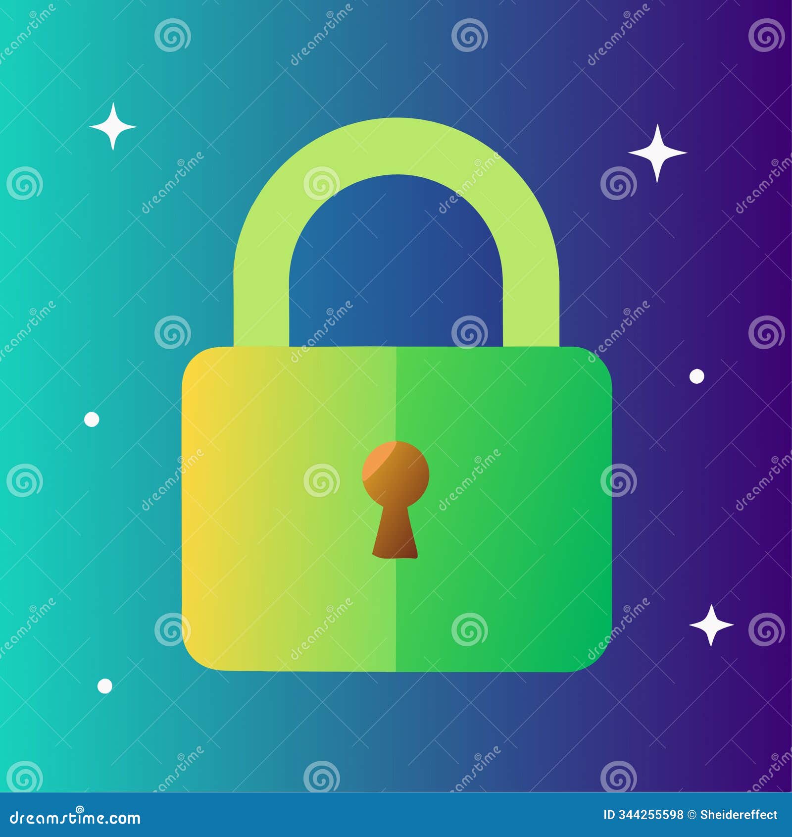 A Green Lock with a Keyhole on a Blue Background Stock Illustration ...