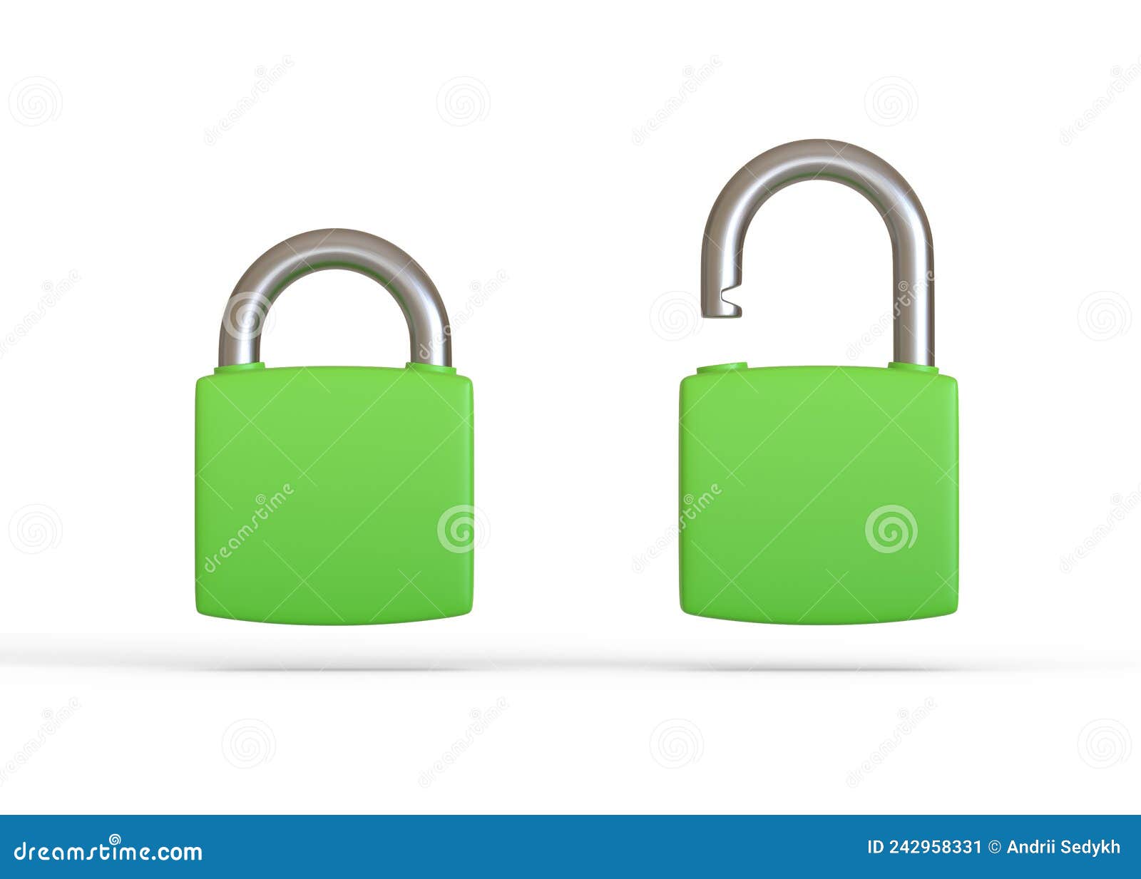 Green Locked and Unlocked Padlocks Isolated on a White Background Stock ...