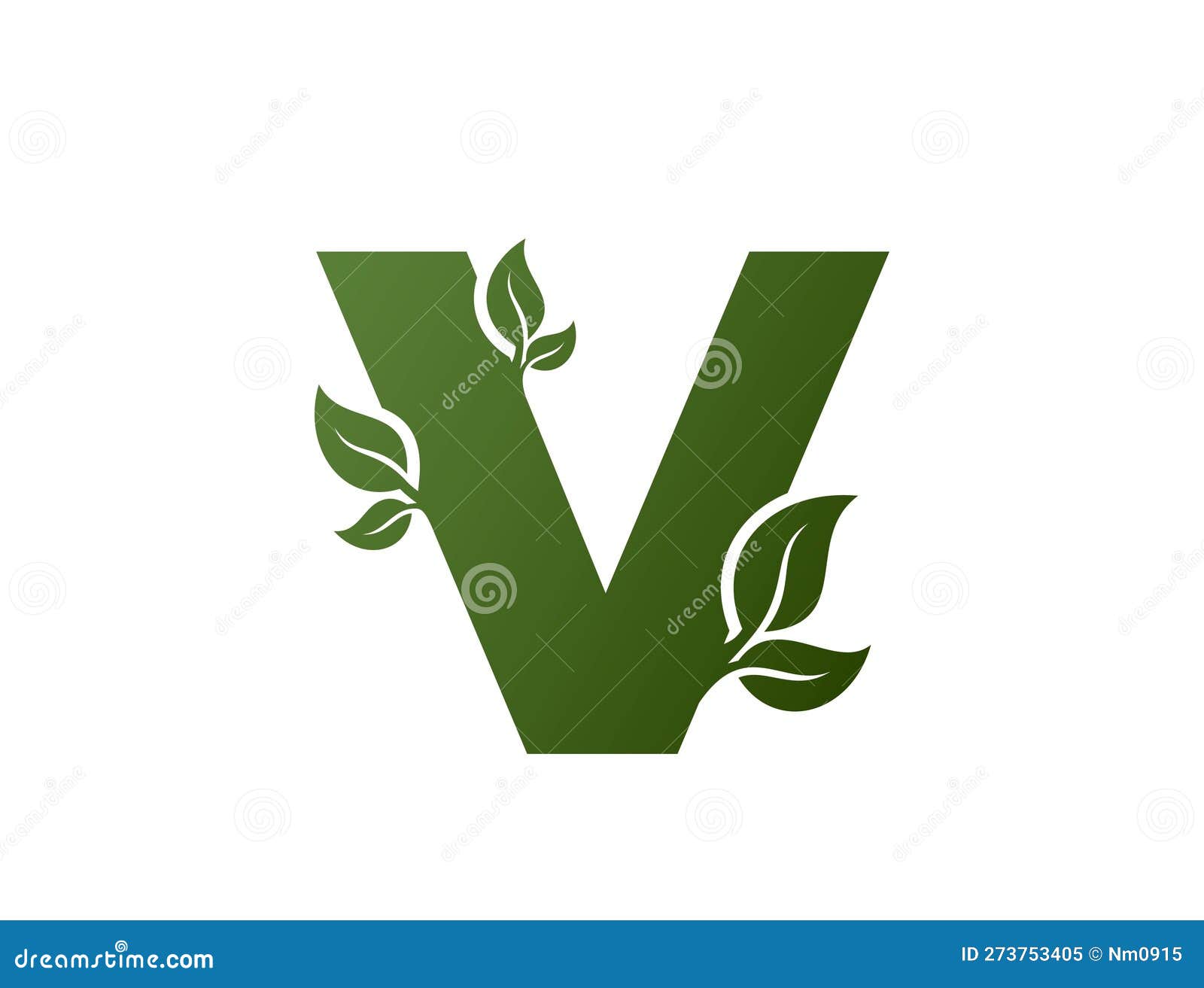 Green Lowercase Letter V with Leaves Icon. Creative Alphabet Logotype ...