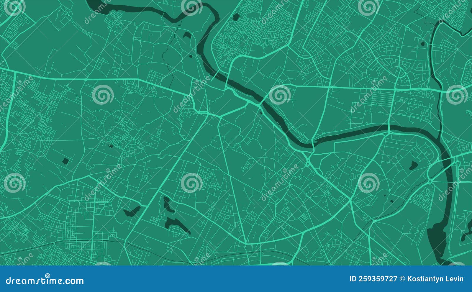 Green Lucknow City Area Vector Background Map, Roads and Water ...