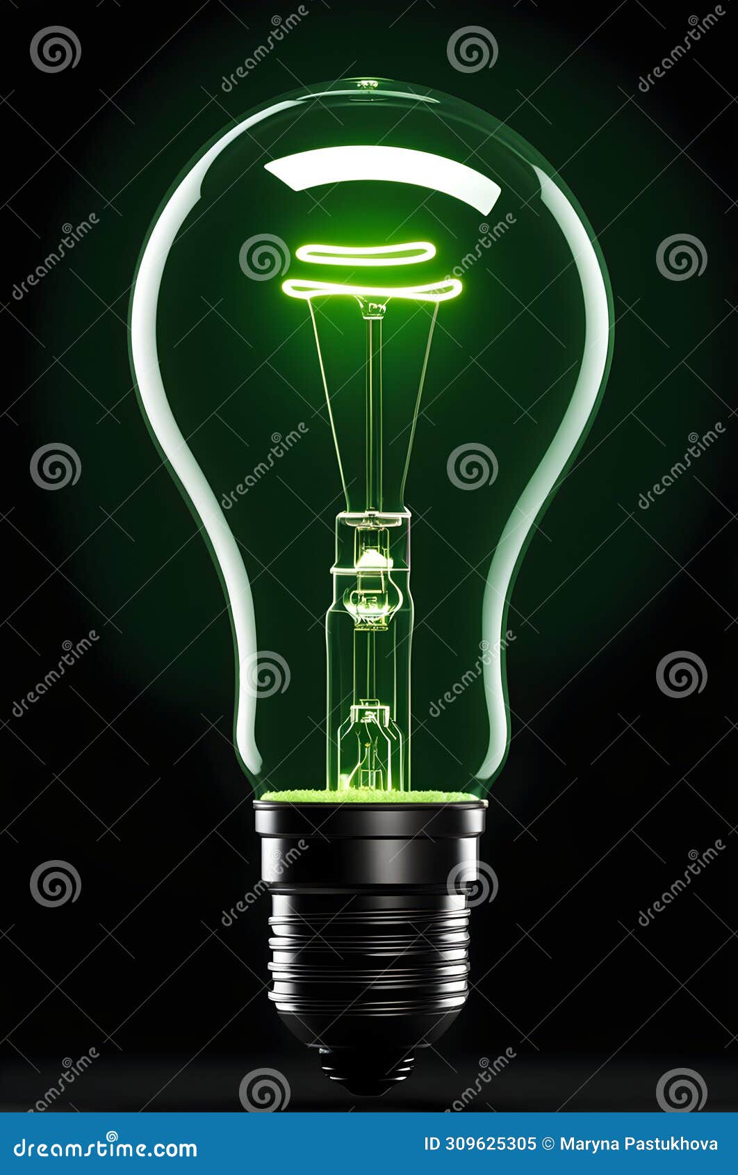 Green Luminous Glow: Green Light Bulb on Deep Black Stock Illustration ...