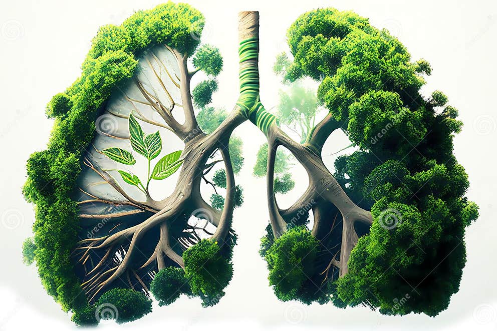 Green Lung with Trees and Roots. Generative Ai Design Stock ...