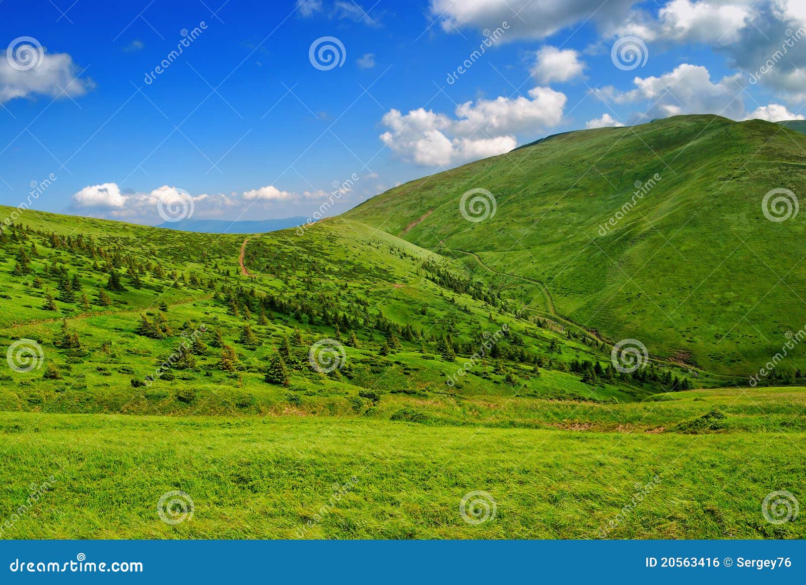 Green Lush Mountain Valley with Pathway Stock Photo - Image of idyllic ...