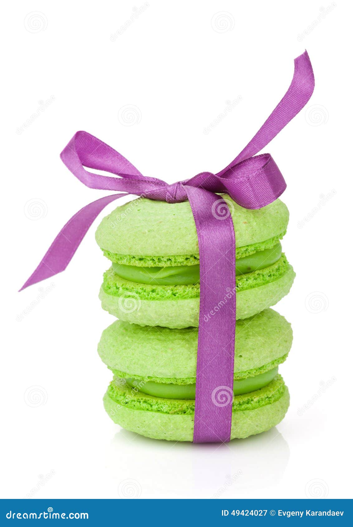 Green Macarons with Purple Ribbon Stock Image - Image of bakery, purple ...