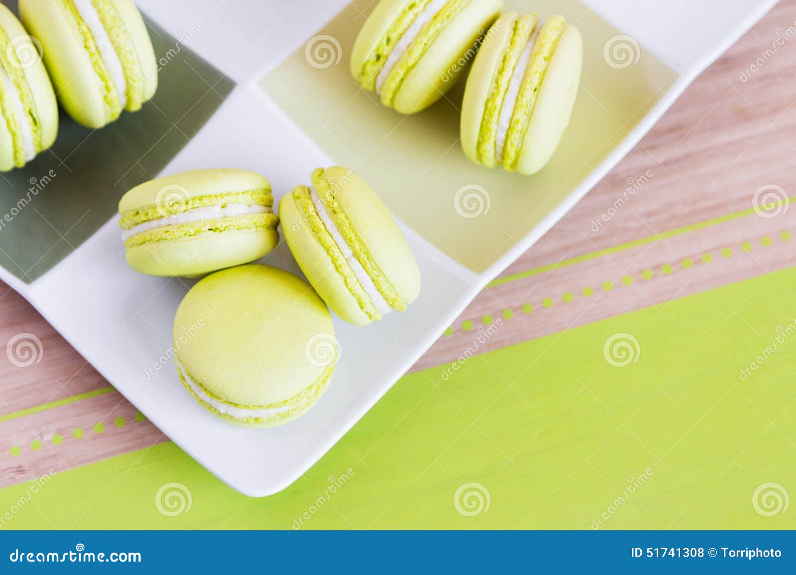 Green Macaroons on a Square Plate. Top View Stock Photo - Image of cake ...