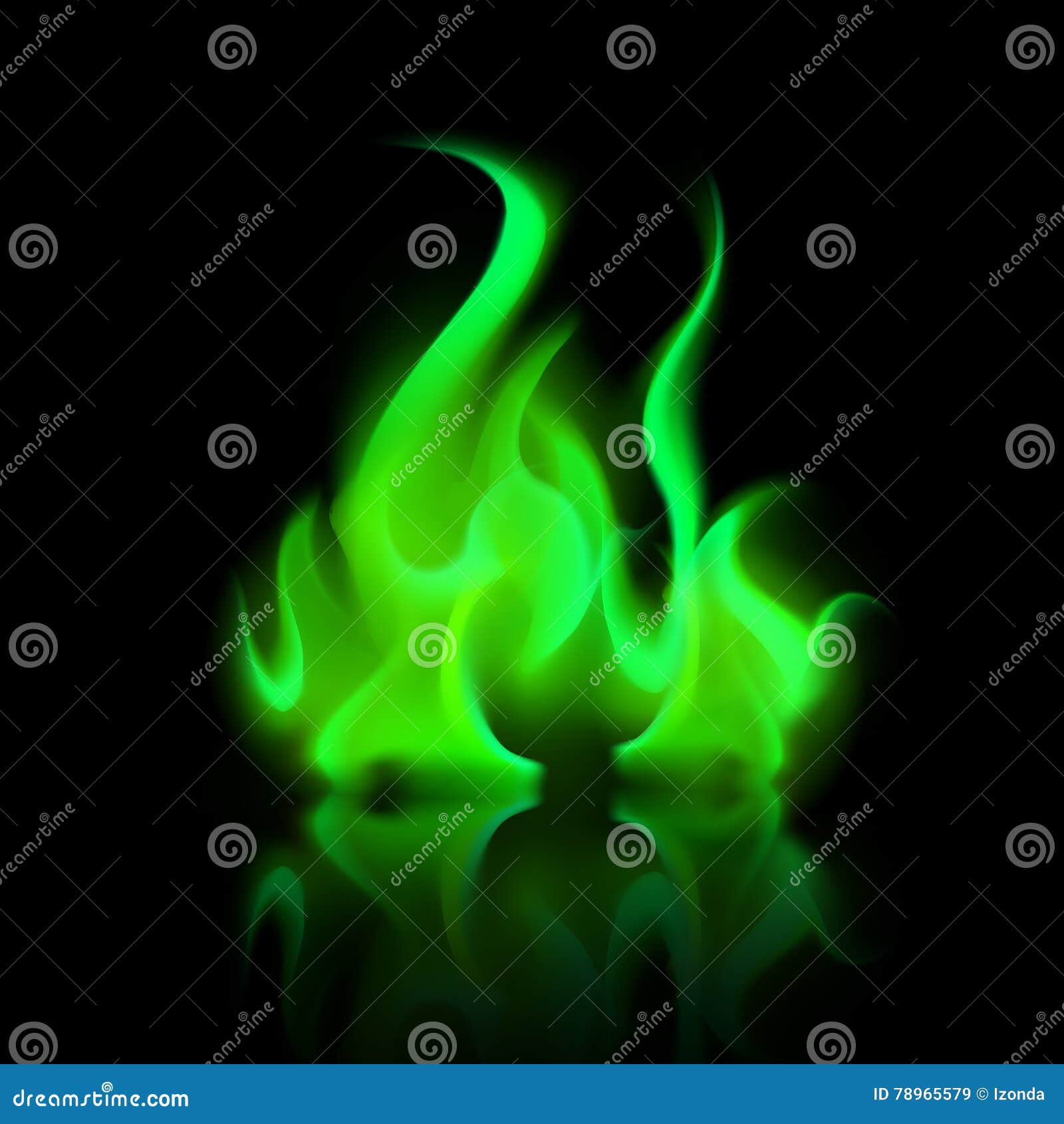 Green Magic Fire Flame Bonfire Isolated on Background Stock Vector ...