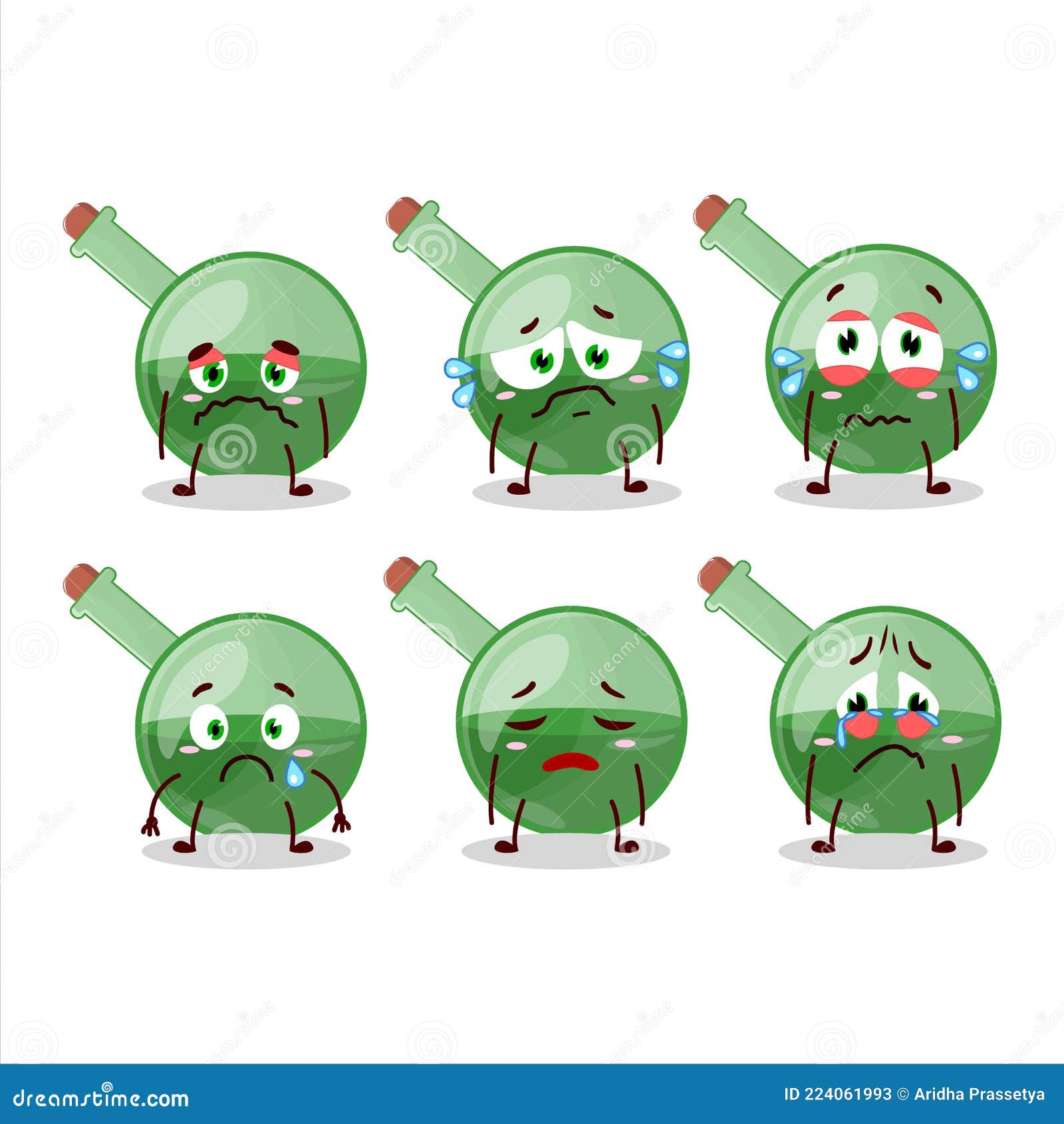 Green Magic Potion Cartoon Character with Sad Expression Stock Vector ...