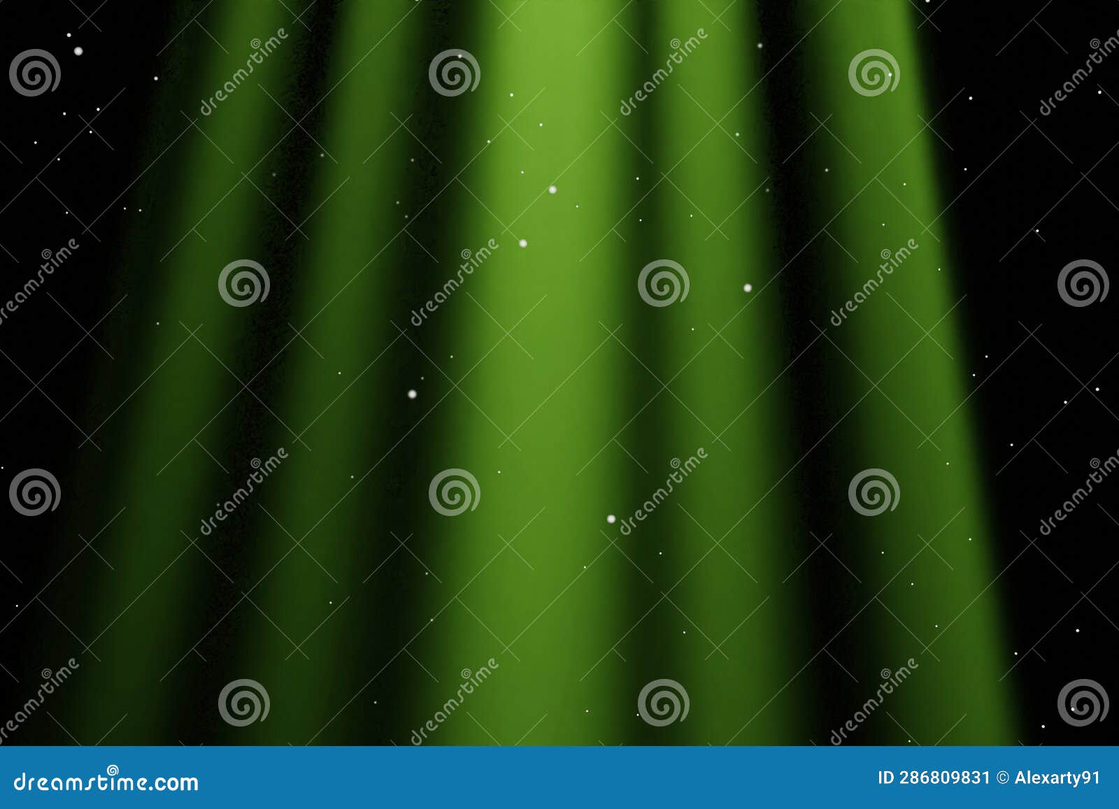 Green Magic Rays with White Particles on Black Background Stock ...