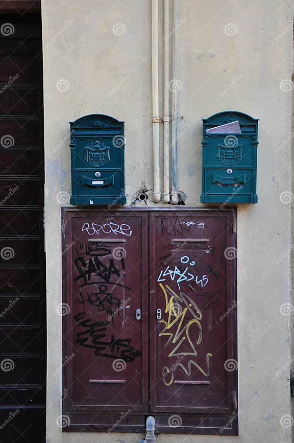 Green Mail Boxes Whit Graffiti Stock Photo - Image of colors, graffiti ...