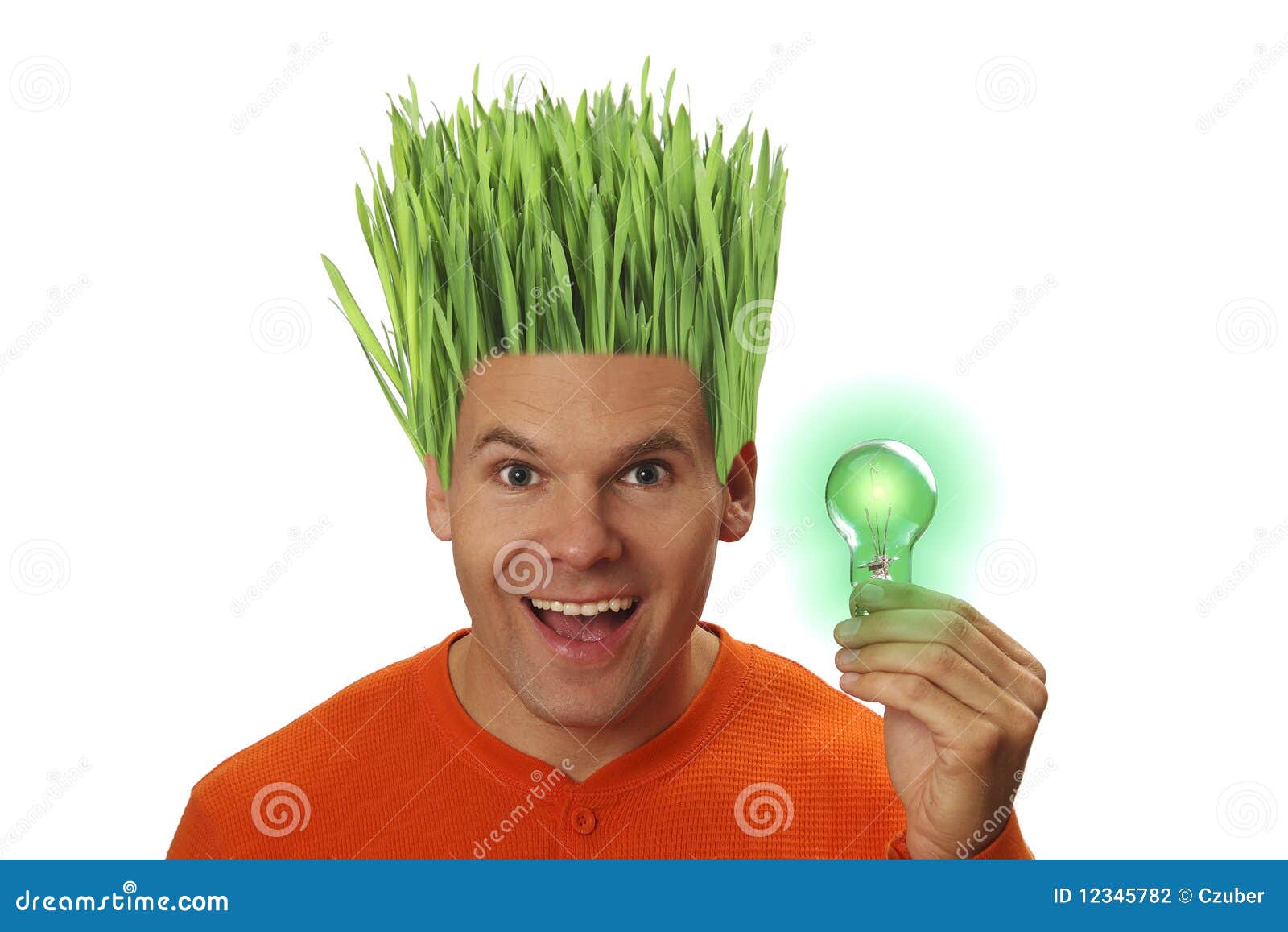 Green man with bright idea stock photo. Image of smile - 12345782