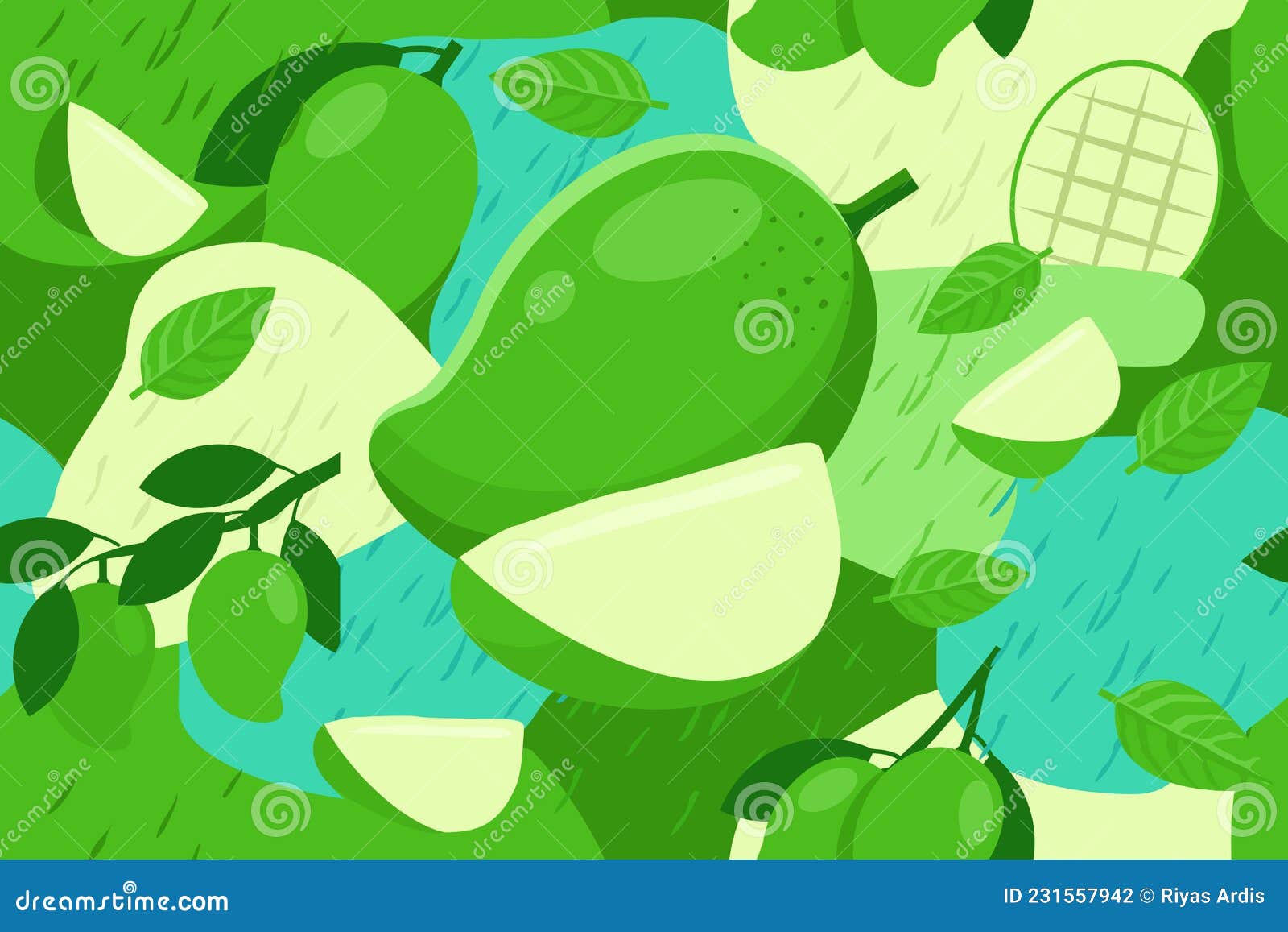 Green Mango Elements Seamless Pattern Abstract Vector Design Background ...
