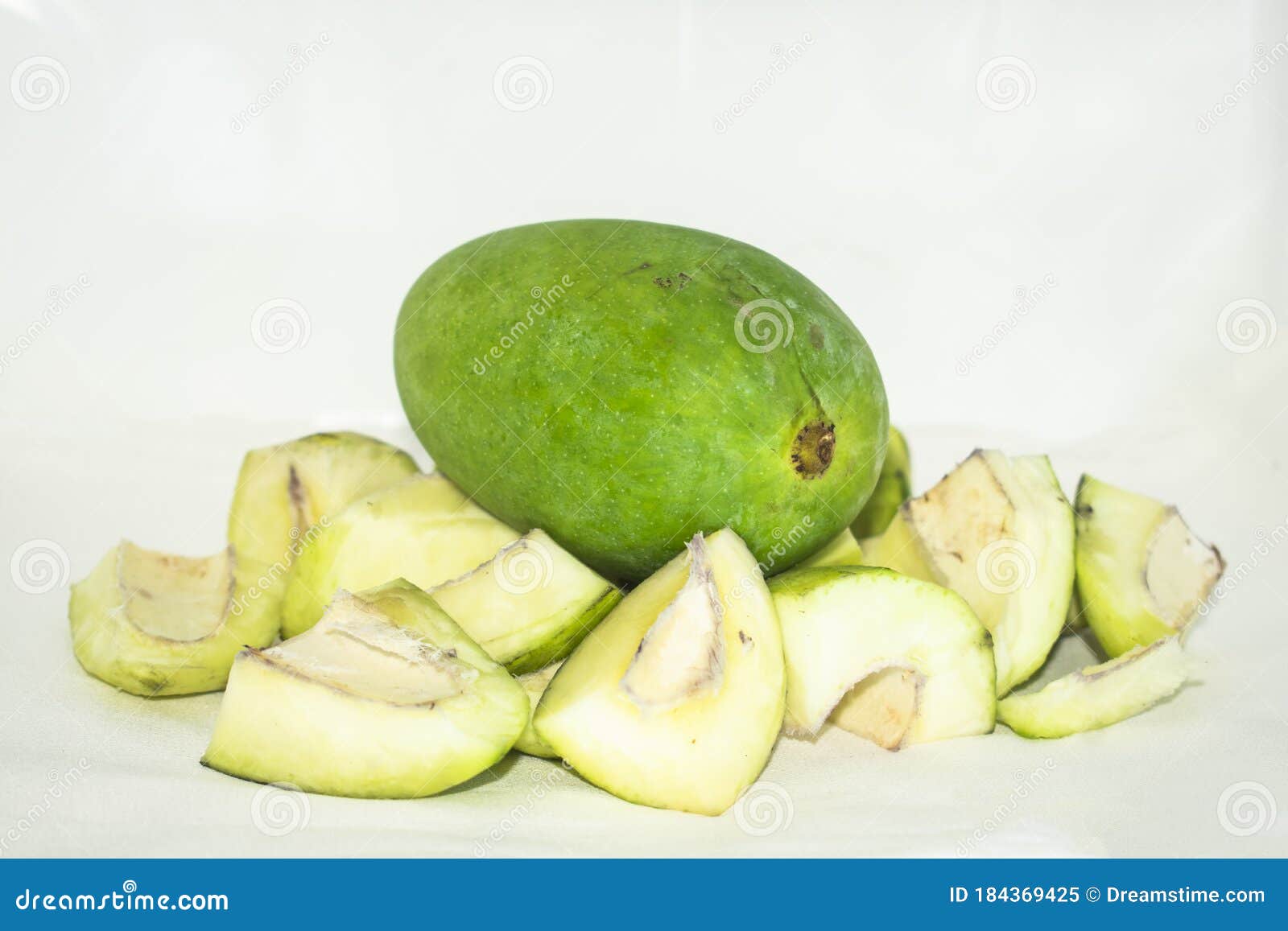 Green Mango Isolated on a White Background Stock Image - Image of group ...