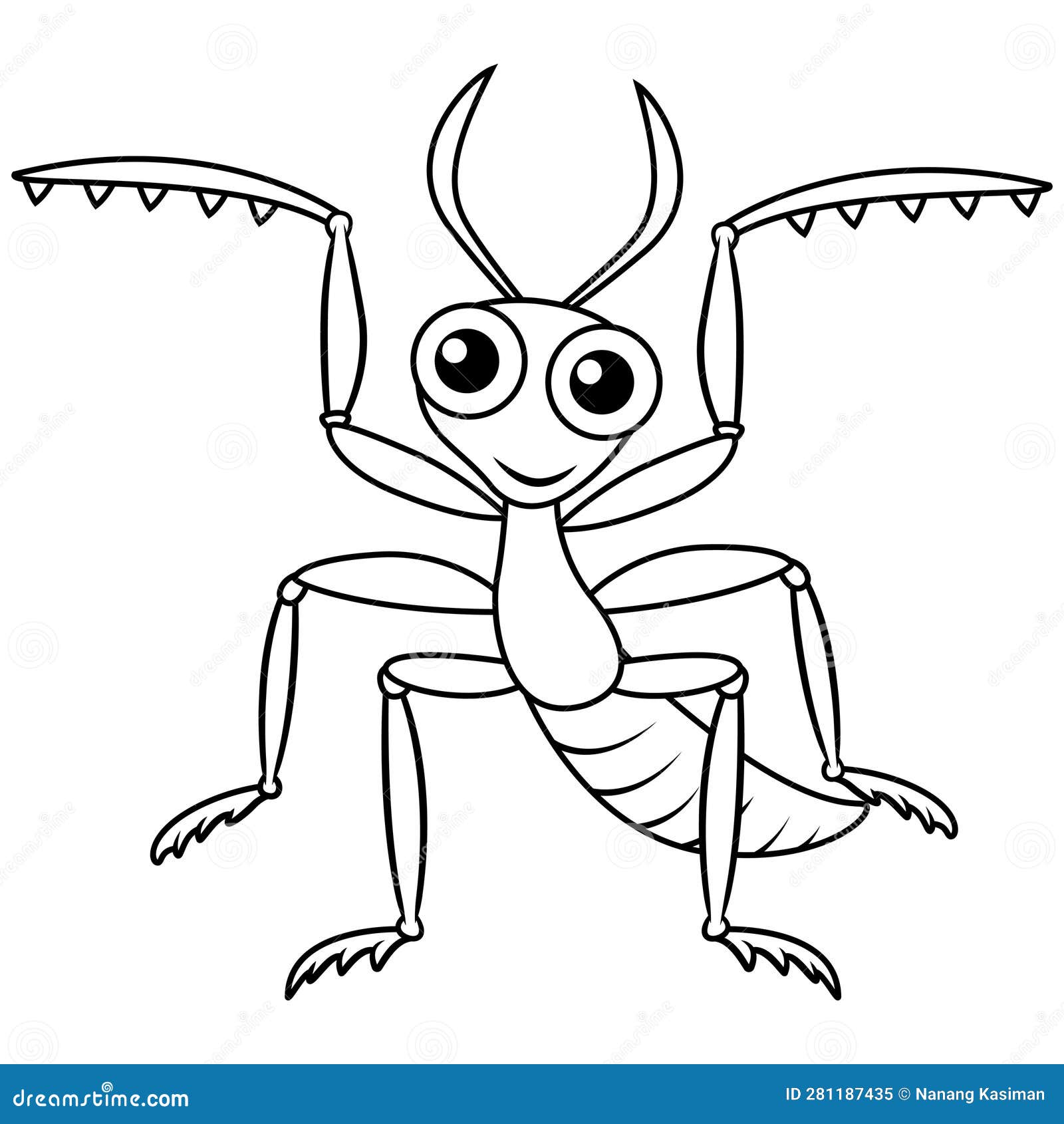 Green Mantis Cartoon Posing Line Art Stock Vector - Illustration of ...