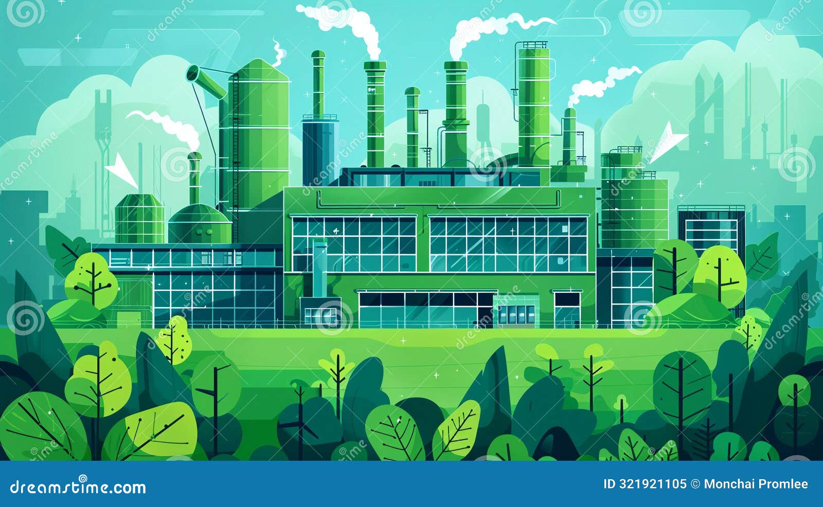 Green Manufacturing Flat Design Front View Sustainable Industry Cartoon ...