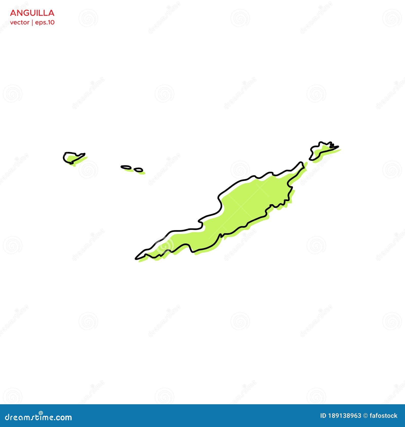Green Map of Anguilla with Outline Vector Design Template. Editable ...