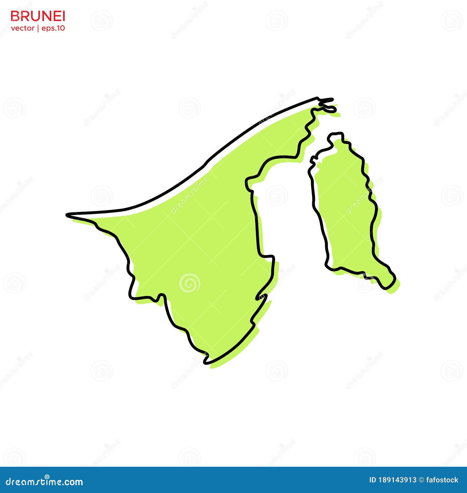 Green Map of Brunei with Outline Vector Design Template. Editable ...
