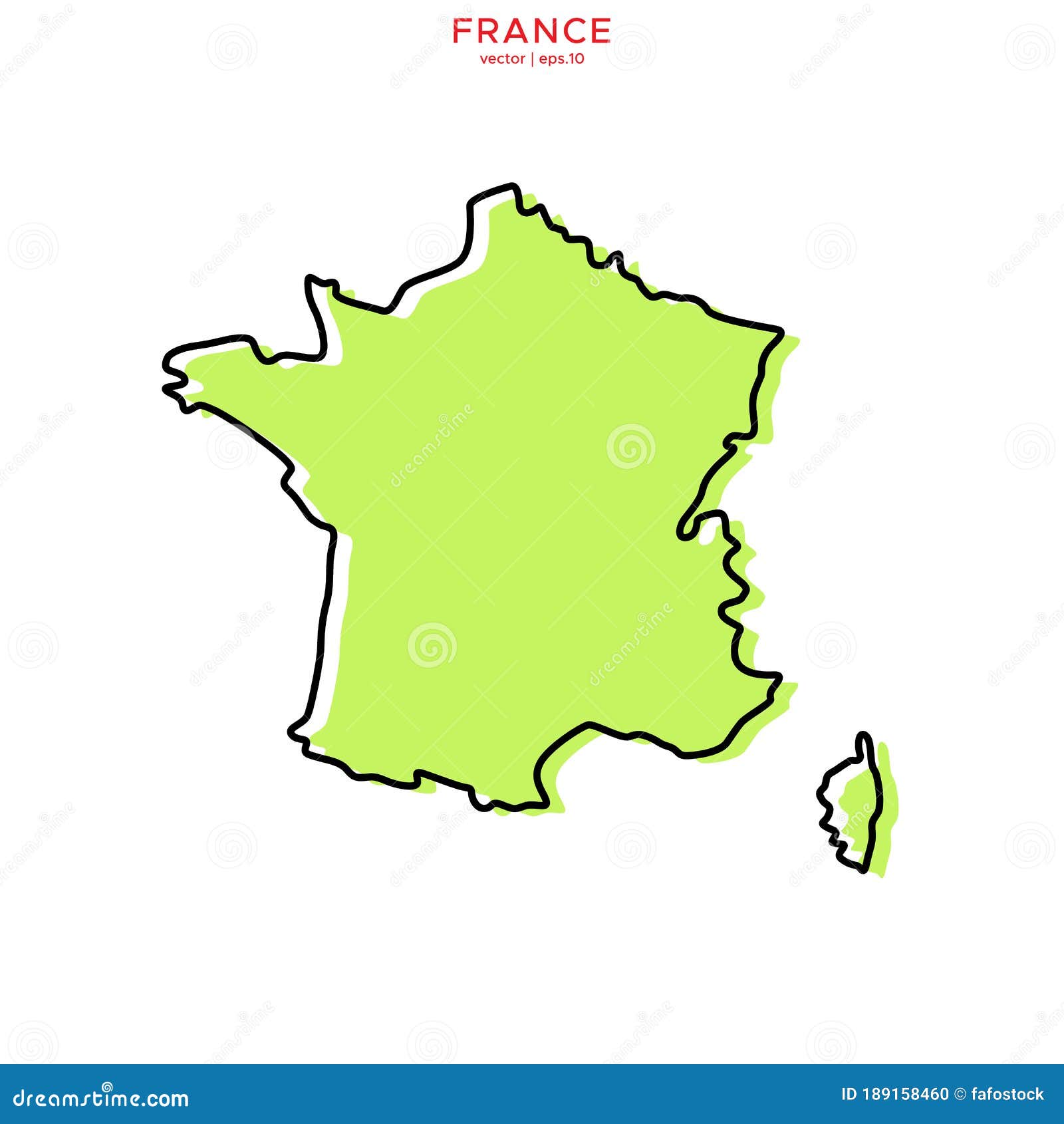 Green Map of France with Outline Vector Design Template. Editable ...