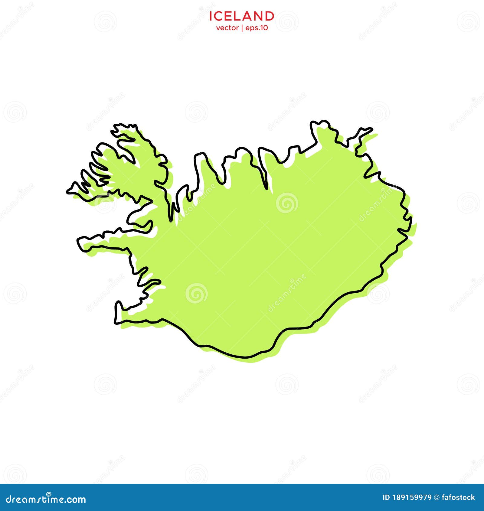 Green Map of Iceland with Outline Vector Design Template. Editable ...