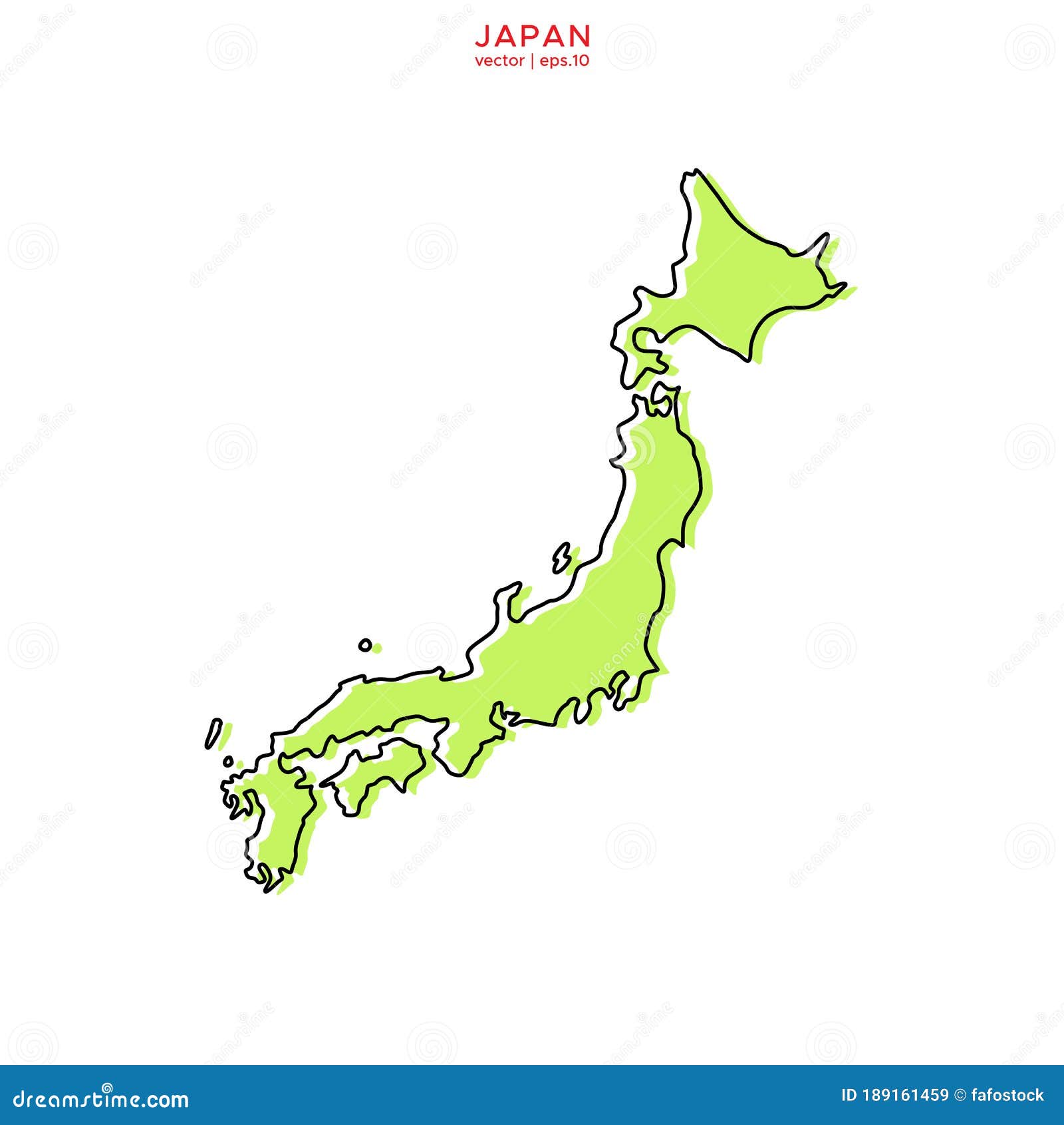 Green Map of Japan with Outline Vector Design Template. Editable Stroke ...