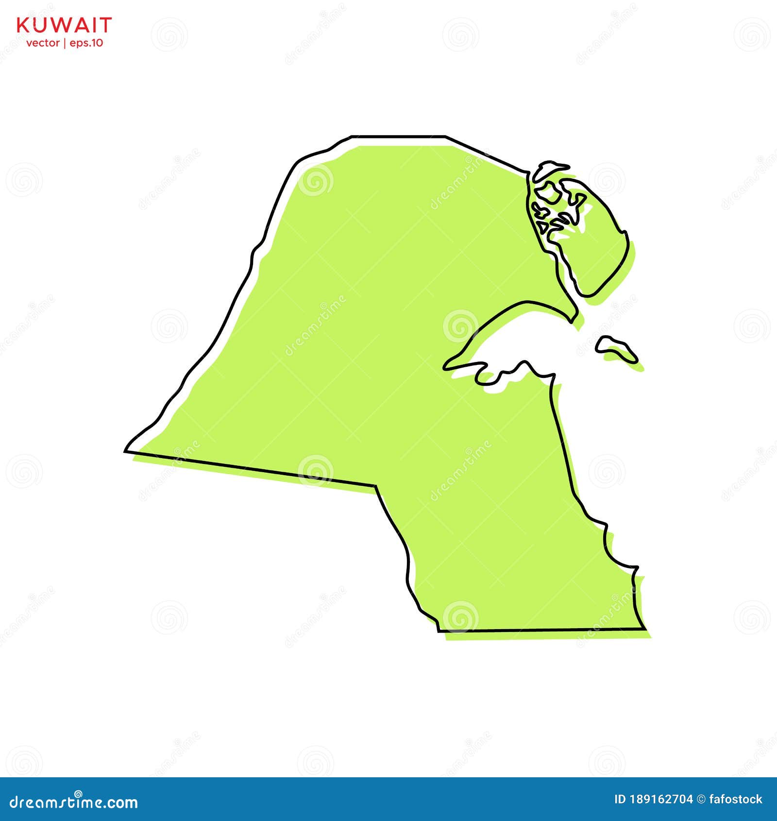Green Map of Kuwait with Outline Vector Design Template. Editable ...