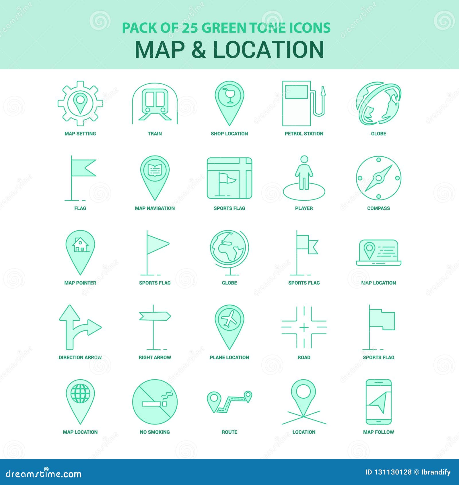 25 Green Map And Location Icon Set Stock Vector - Illustration of ...
