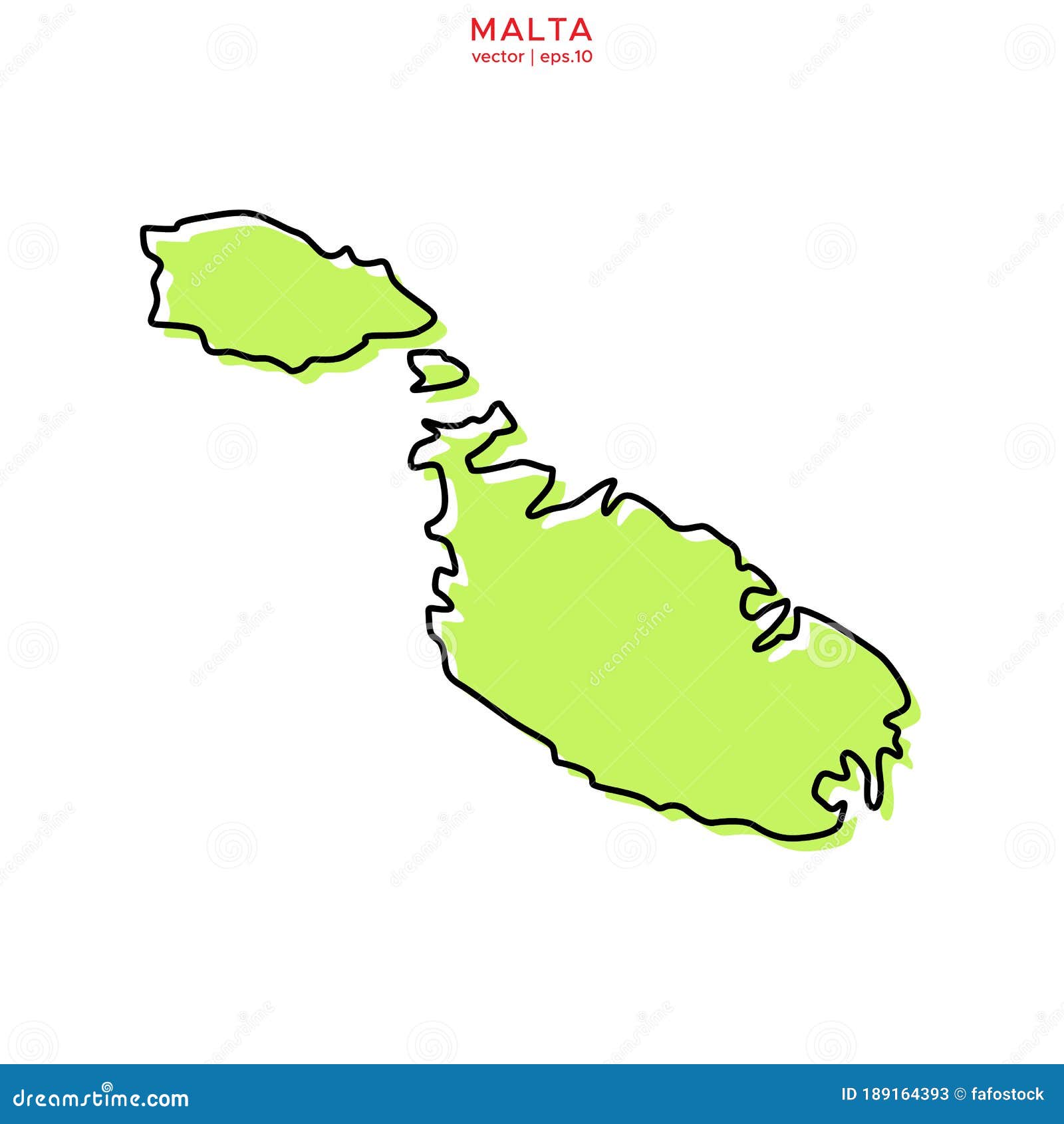 Green Map of Malta with Outline Vector Design Template. Editable Stroke ...