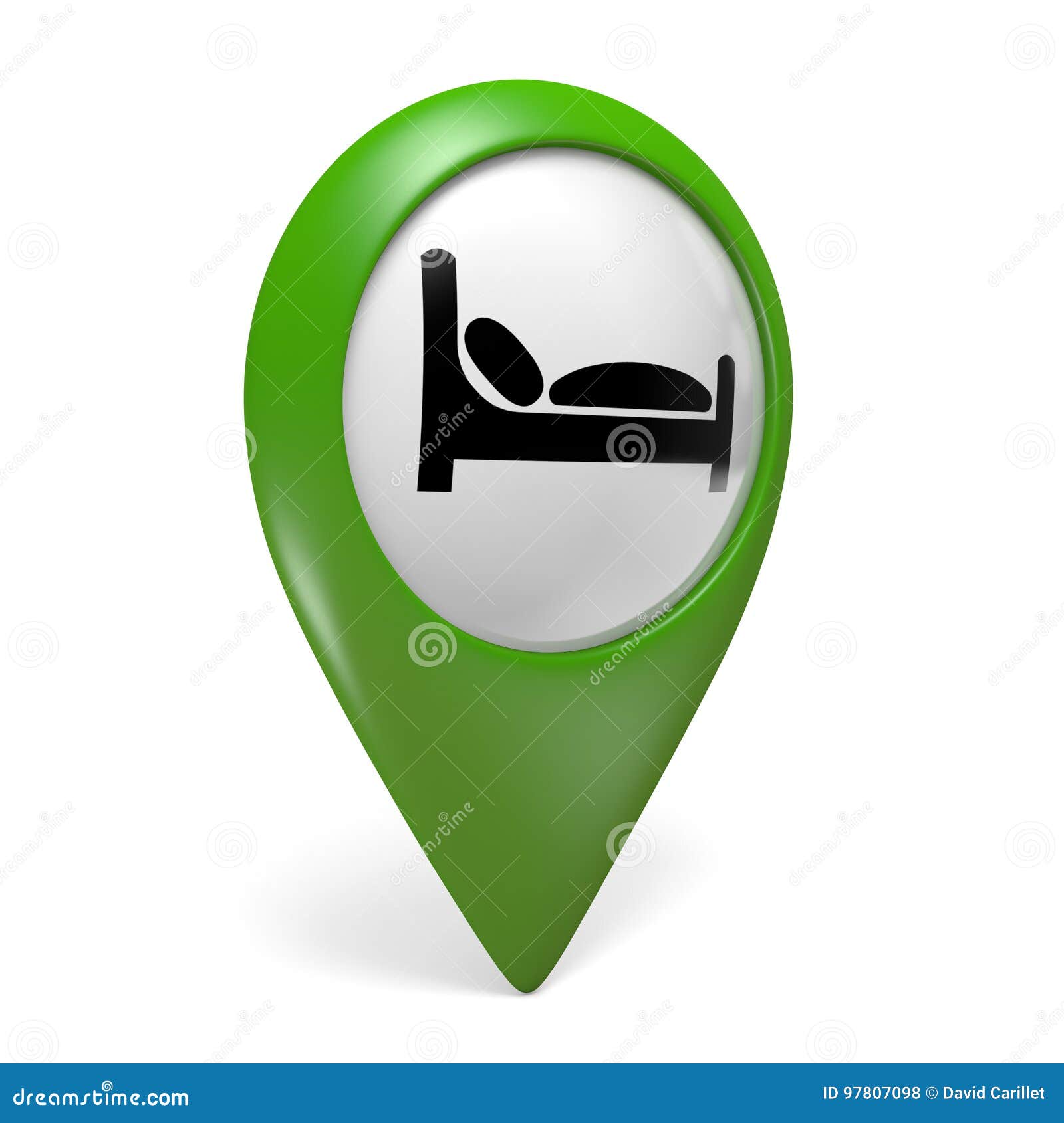 Green Map Pointer Icon with a Bed Symbol for Hotels Stock Illustration ...