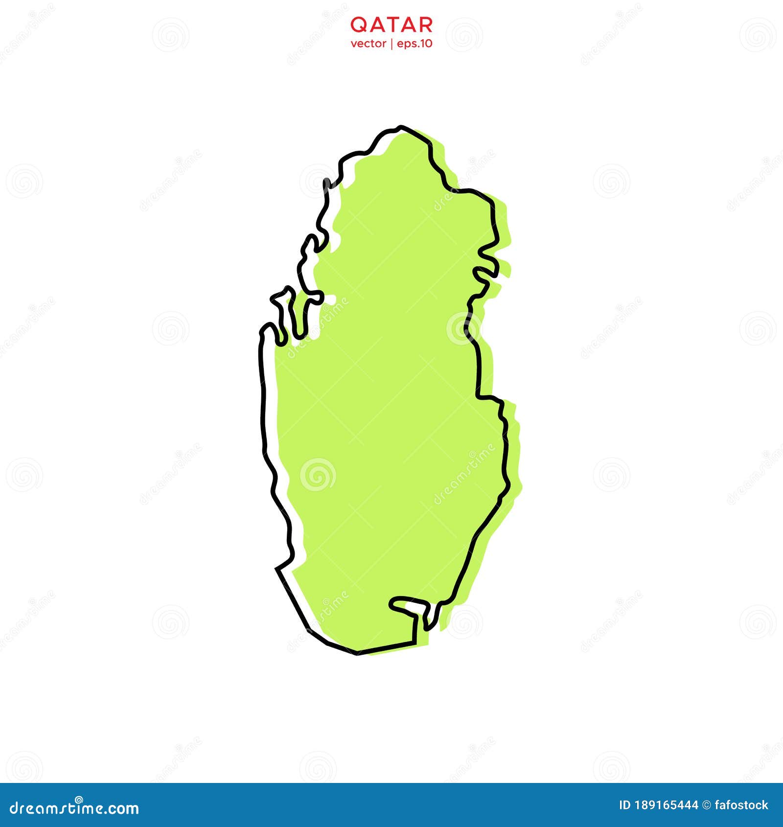 Green Map of Qatar with Outline Vector Design Template. Editable Stroke ...