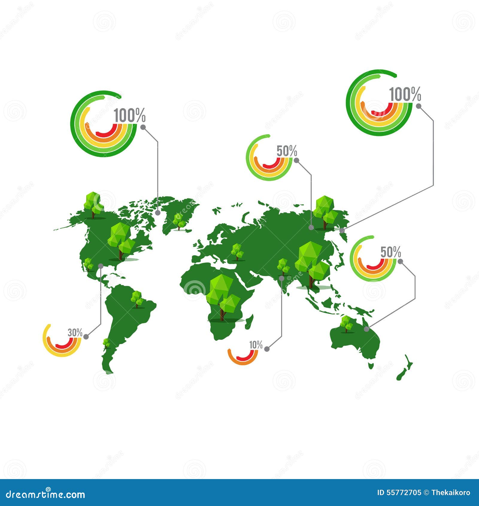 Green Map with Tree and Percentage Element for Info Graphic Vector ...