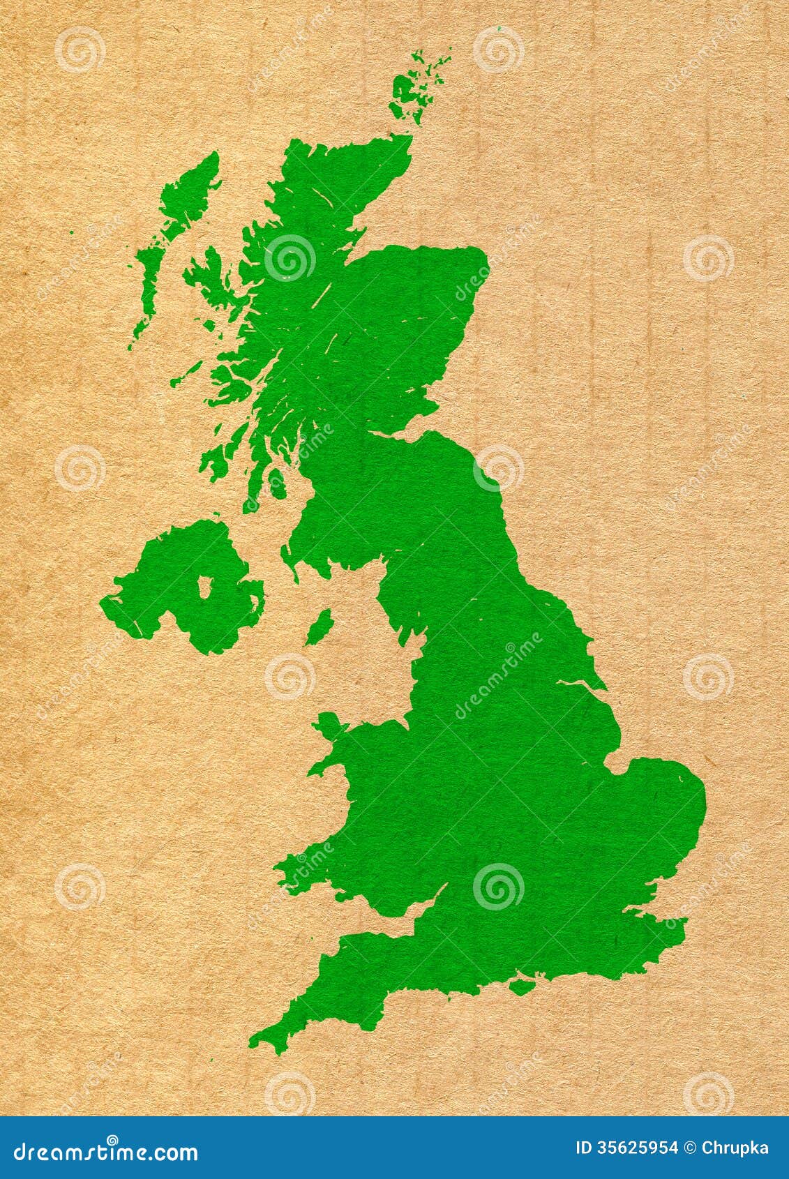 Green Map of United Kingdom on Carton Background Stock Illustration ...