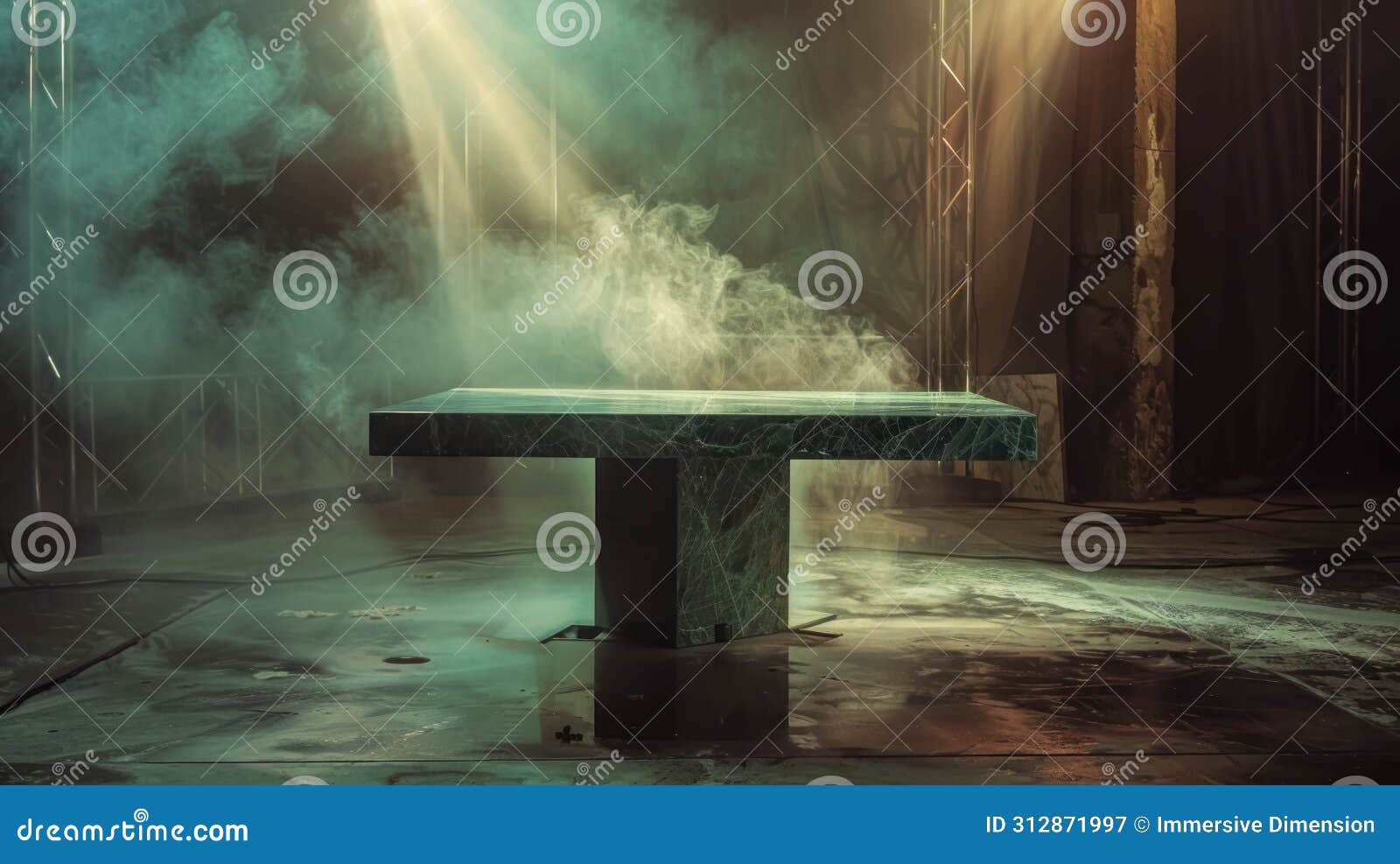 Green Marble Table in a Empty Room with Smoke. Table Template Stock ...