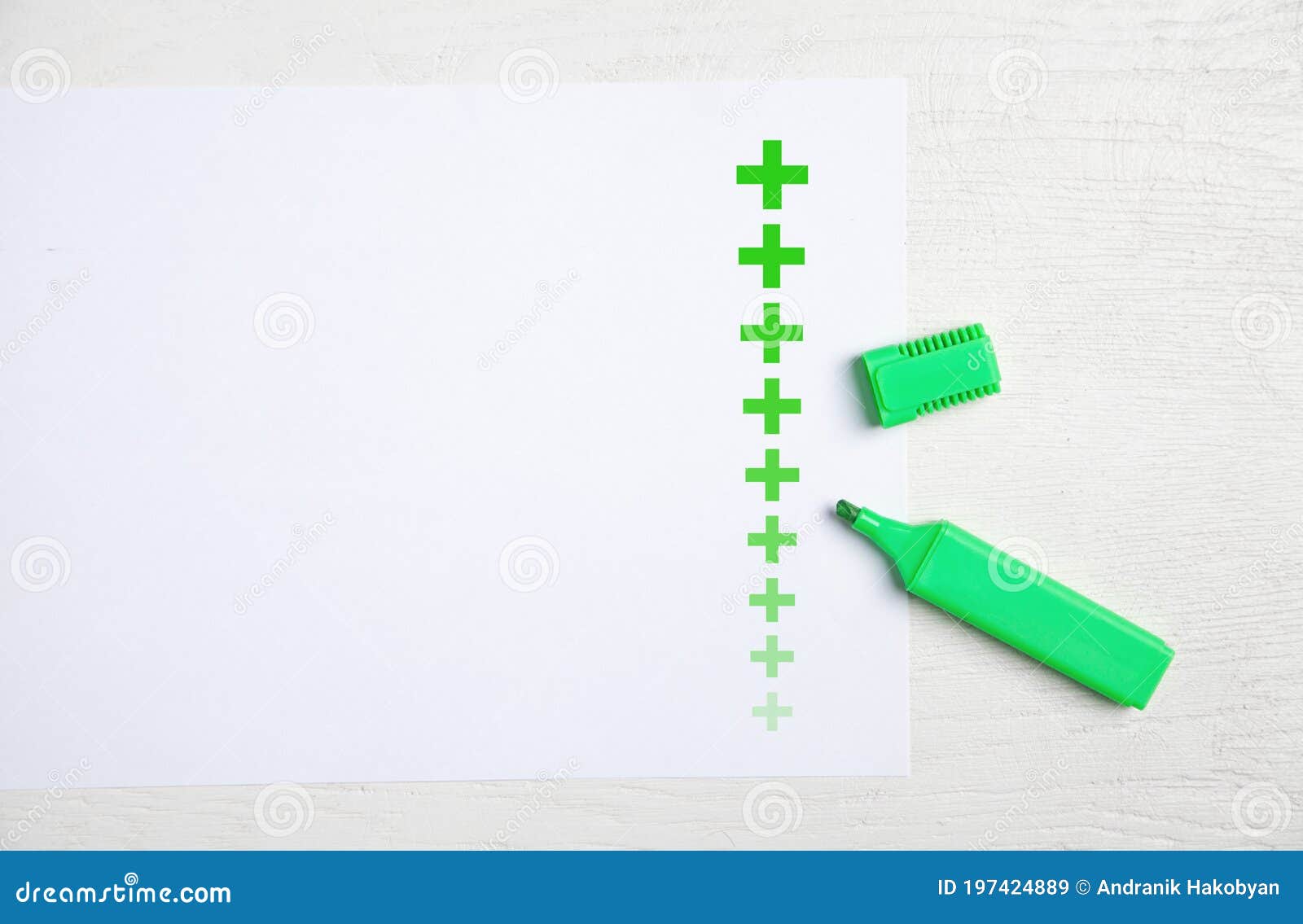 Green Marker and Plus Symbols on White Paper Stock Image - Image of ...